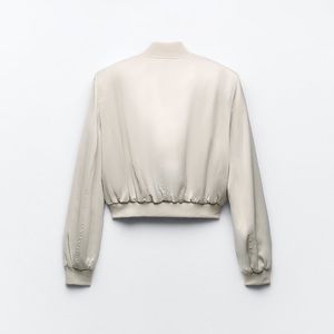 Zara | Jackets & Coats | Zara Satin Effect Crop Bomber Sand Color Nwt ...